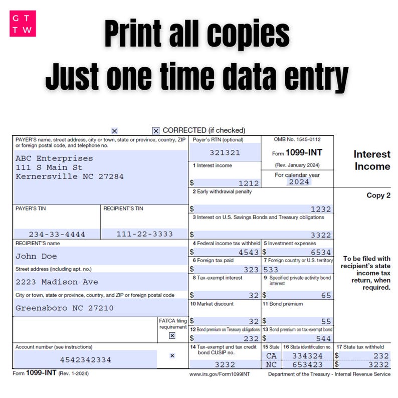 1099 INT Form PDF Template 2024 With Print and Clear Buttons - Etsy