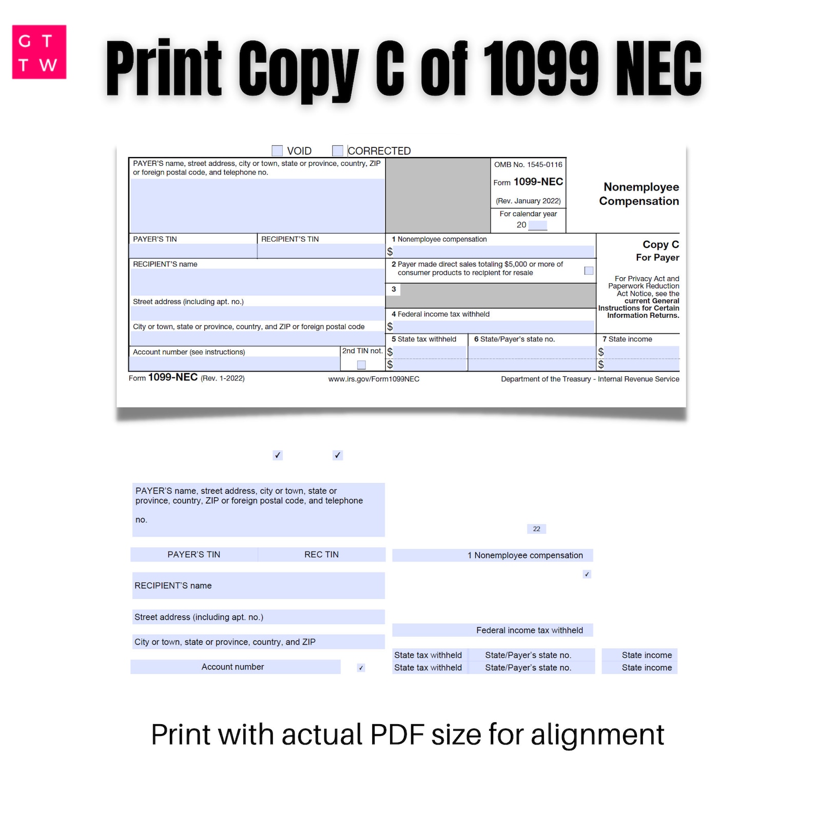 1099 NEC Editable PDF Fillable Template 2022 Prints up to 30 Pages ...