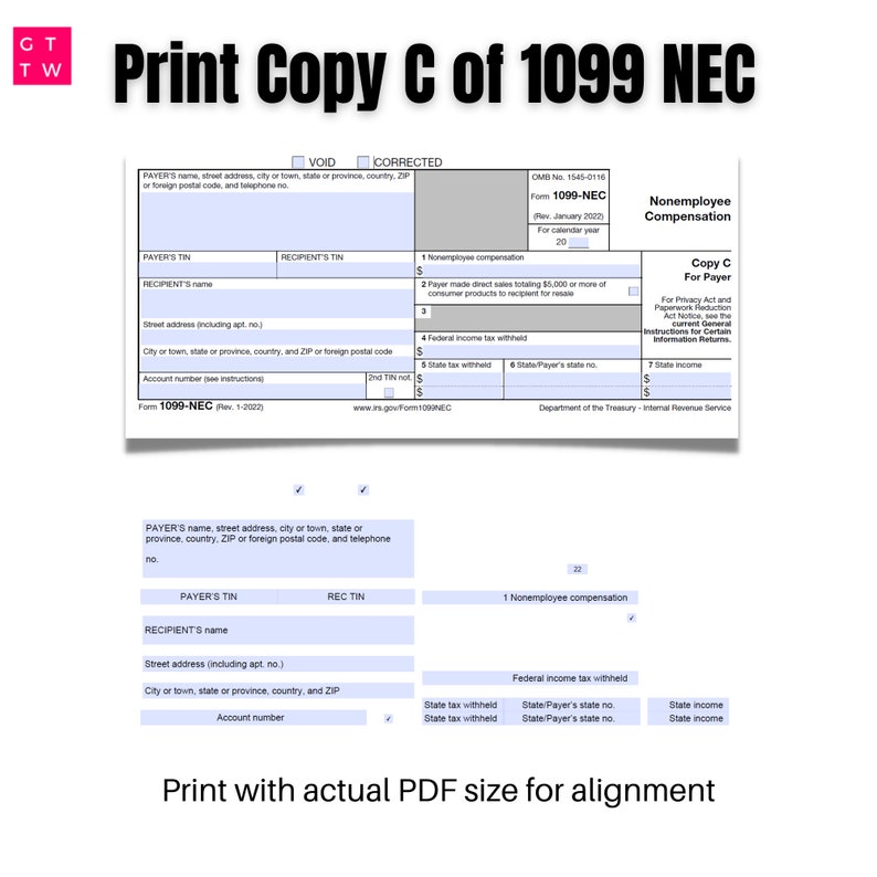 1099 NEC Editable PDF Fillable Template 2022 | With Print and Clear ...