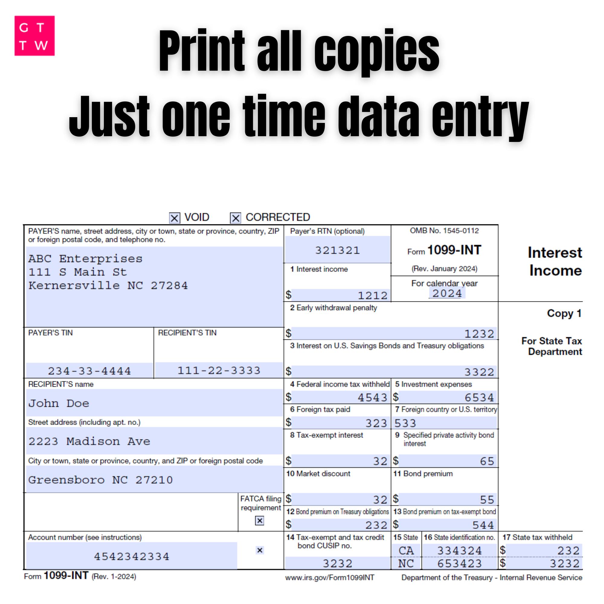1099 INT Form PDF Template 2024 With Print and Clear Buttons - Etsy
