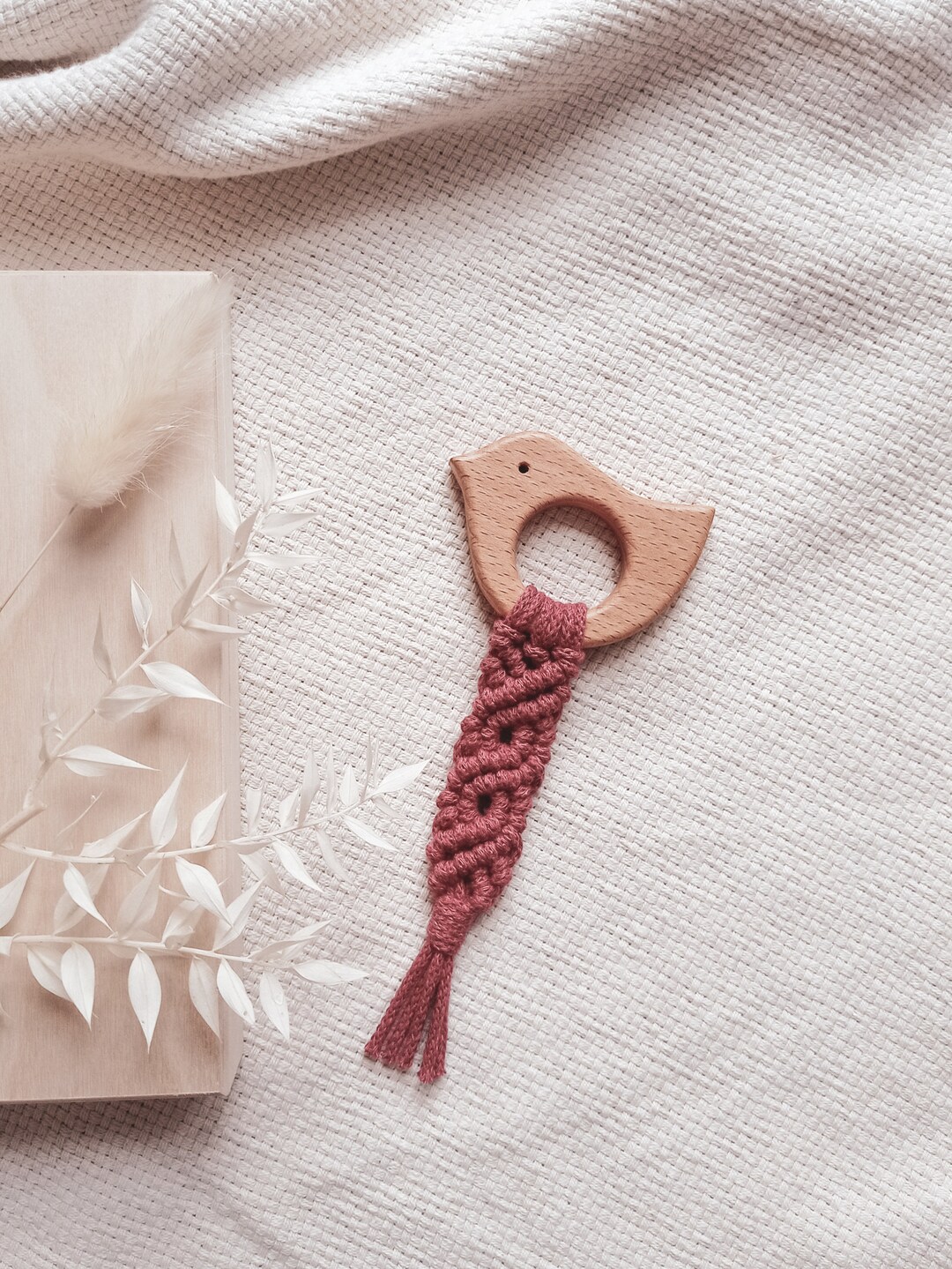 Wooden Bird Teether Wild Rose Macrame Teether Teething Toy Layette for ...
