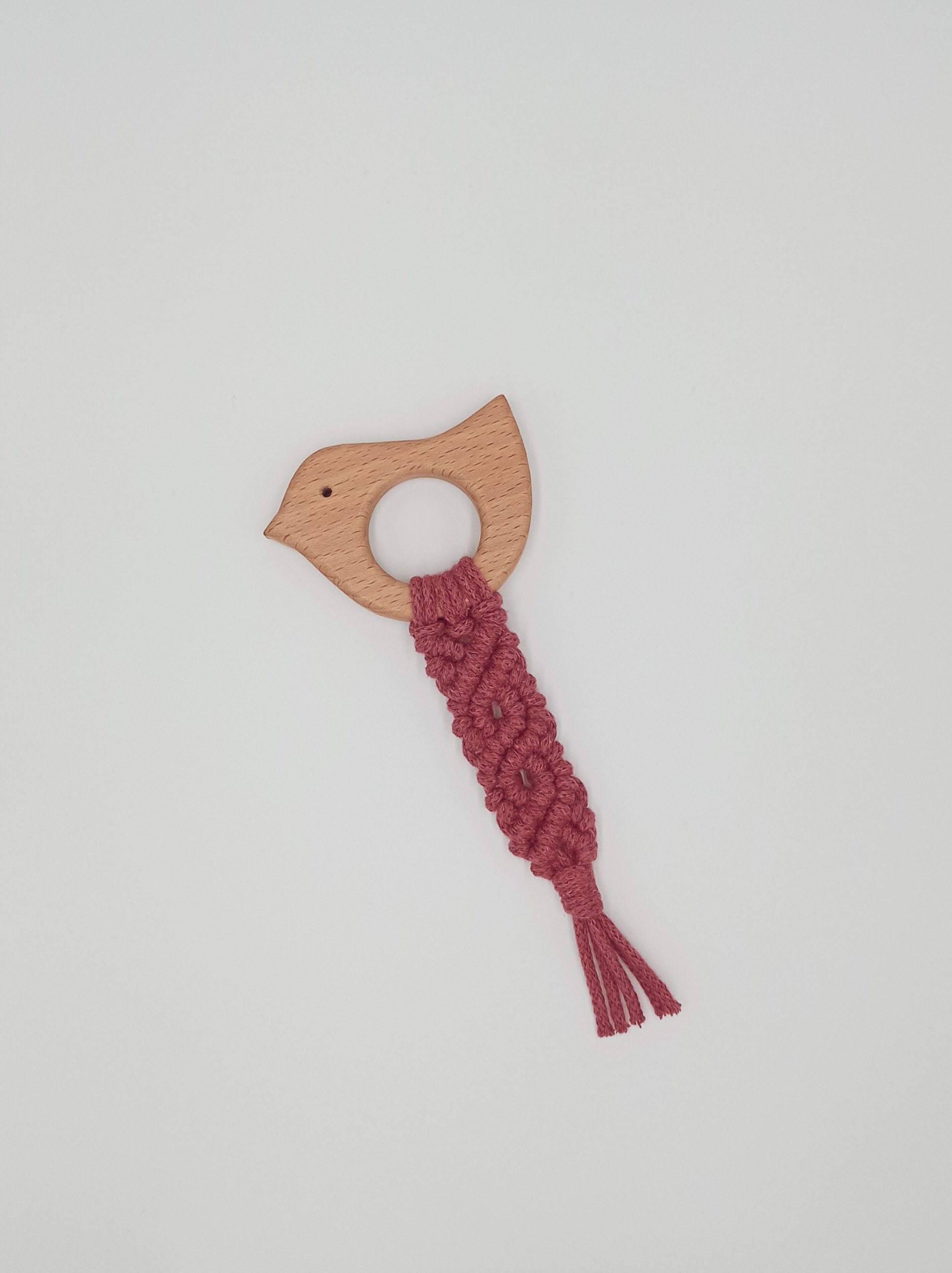 Wooden Bird Teether Wild Rose Macrame Teether Teething Toy Layette for ...