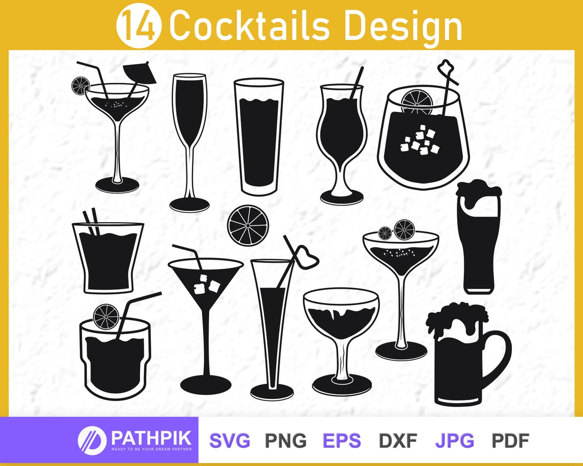 Cocktails SVG , Cocktail Party SVG, Cocktail Clipart Design, Drinks SVG ...