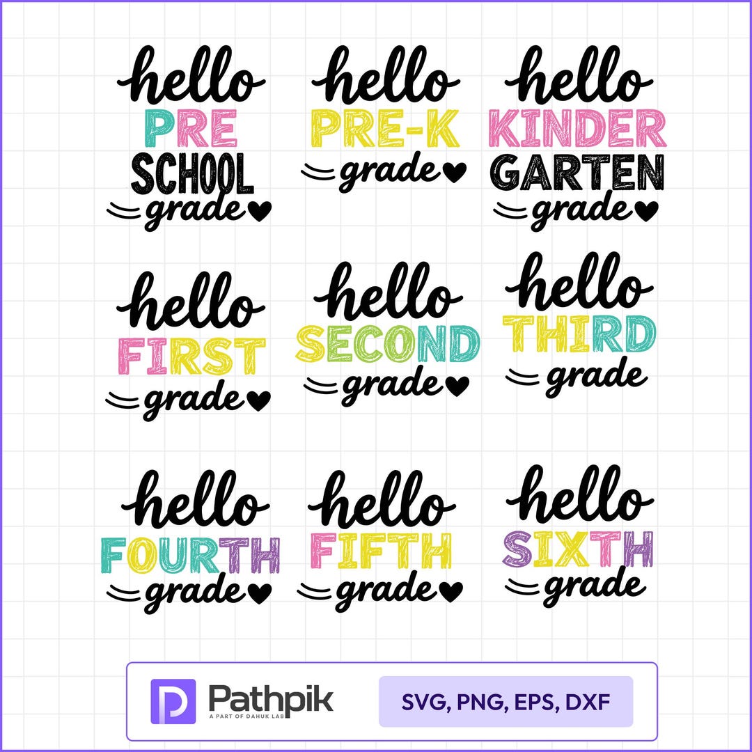 Hello Grade SVG Bundle – Colorful School Designs With Hearts and ...
