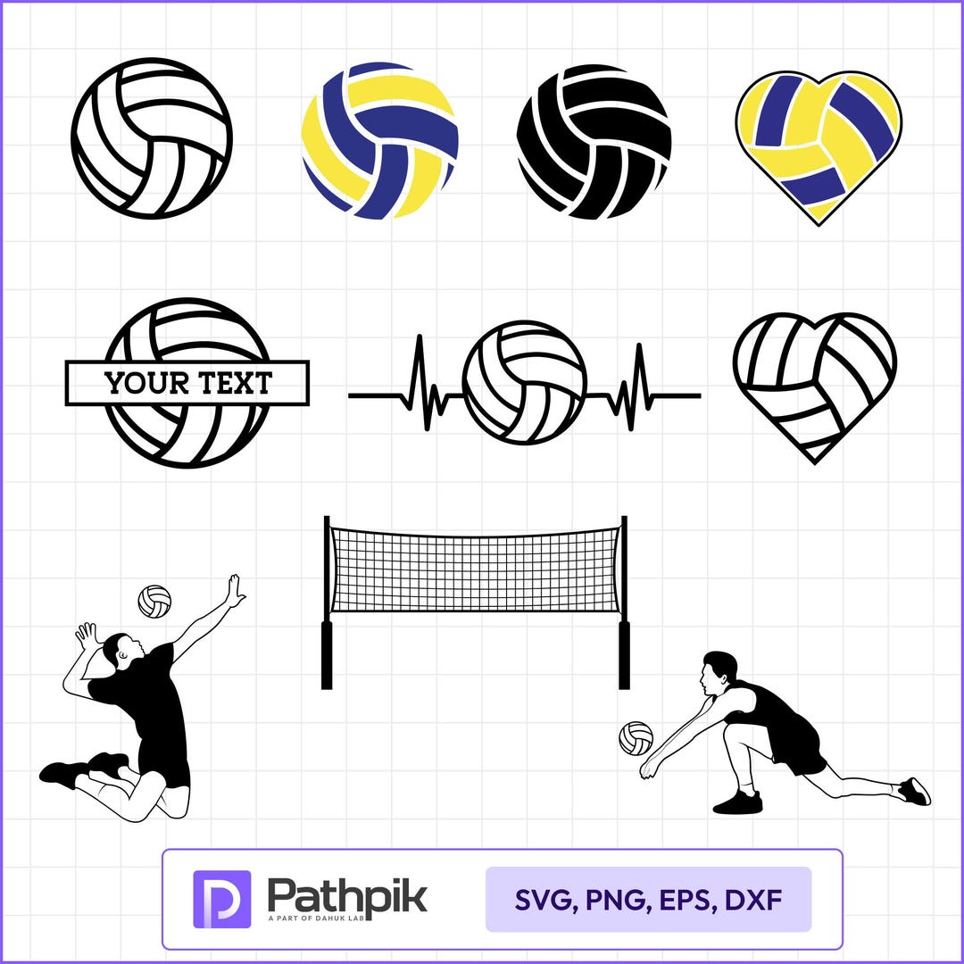 Volleyball SVG PNG Bundle, Heartbeat Line, Ball Icons and Custom Banner ...