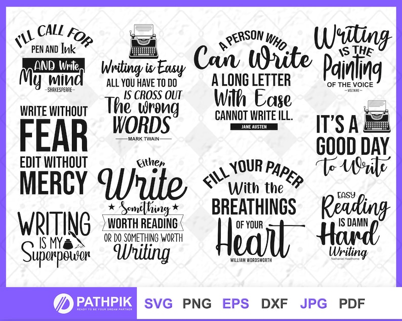 Quotes by Writers About Writing SVG Cut Files for Your Crafting Work - Etsy