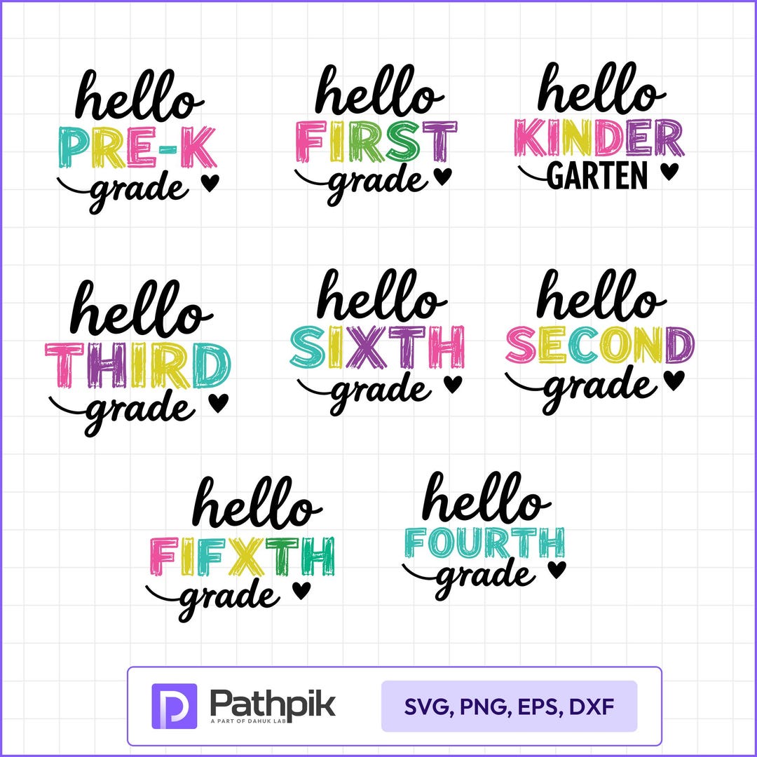Hello Grade SVG Bundle – Colorful Back to School Designs With Hearts ...