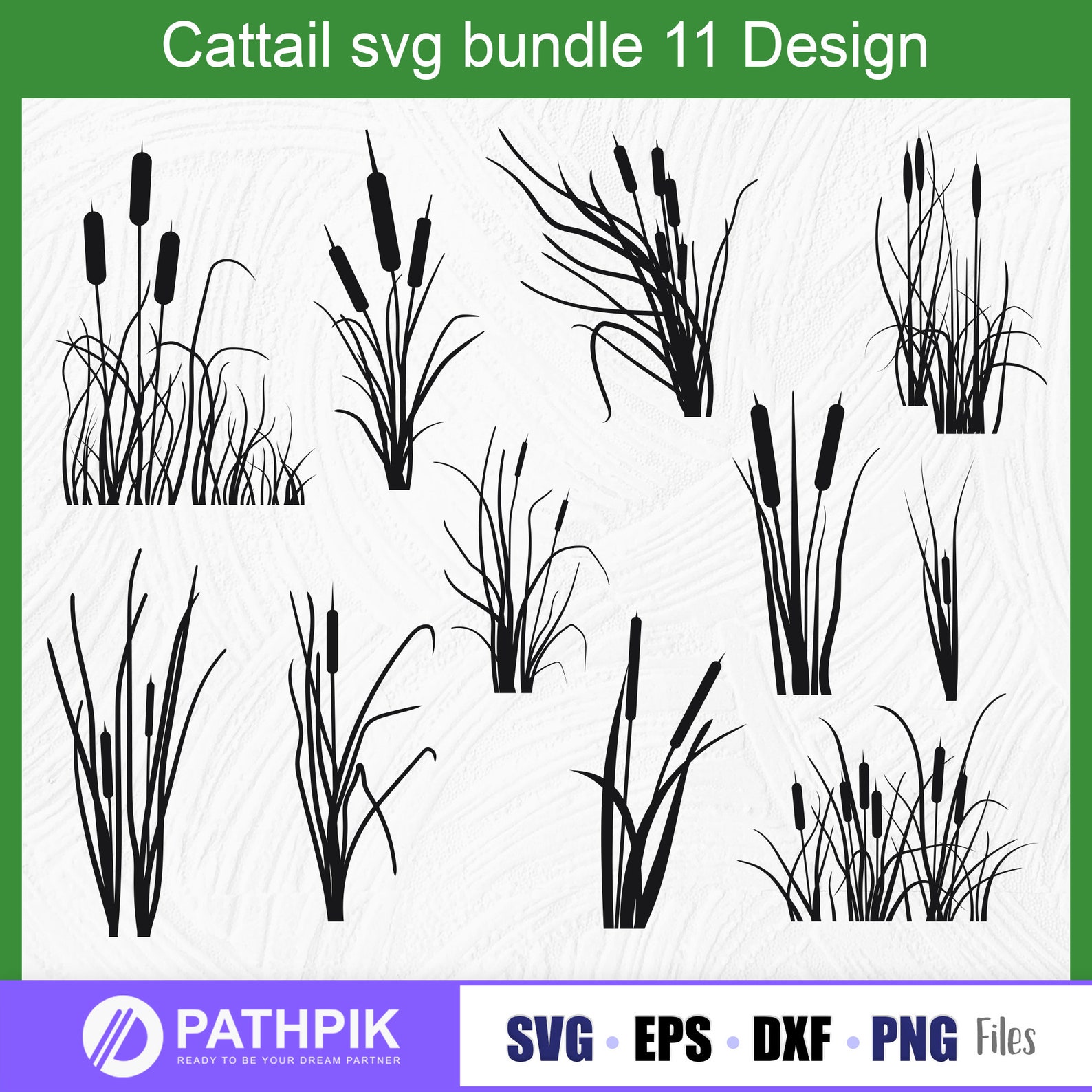 Cattail Svg Cattail Plant Silhouette Design Bulrush Plant Cattail ...