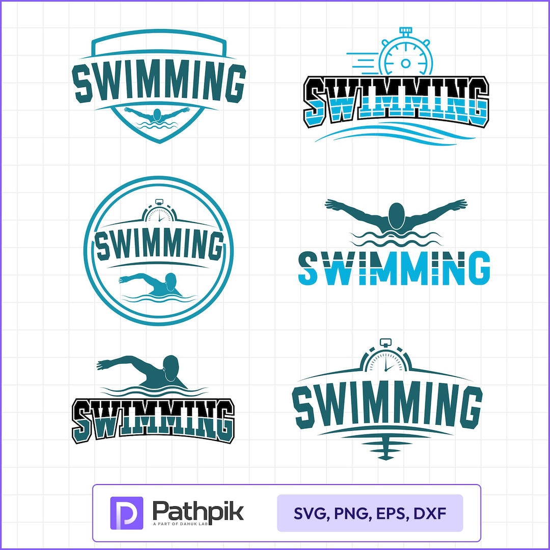Swimming SVG Bundle – Swimmer Logos With Waves, Stopwatches & Shields ...