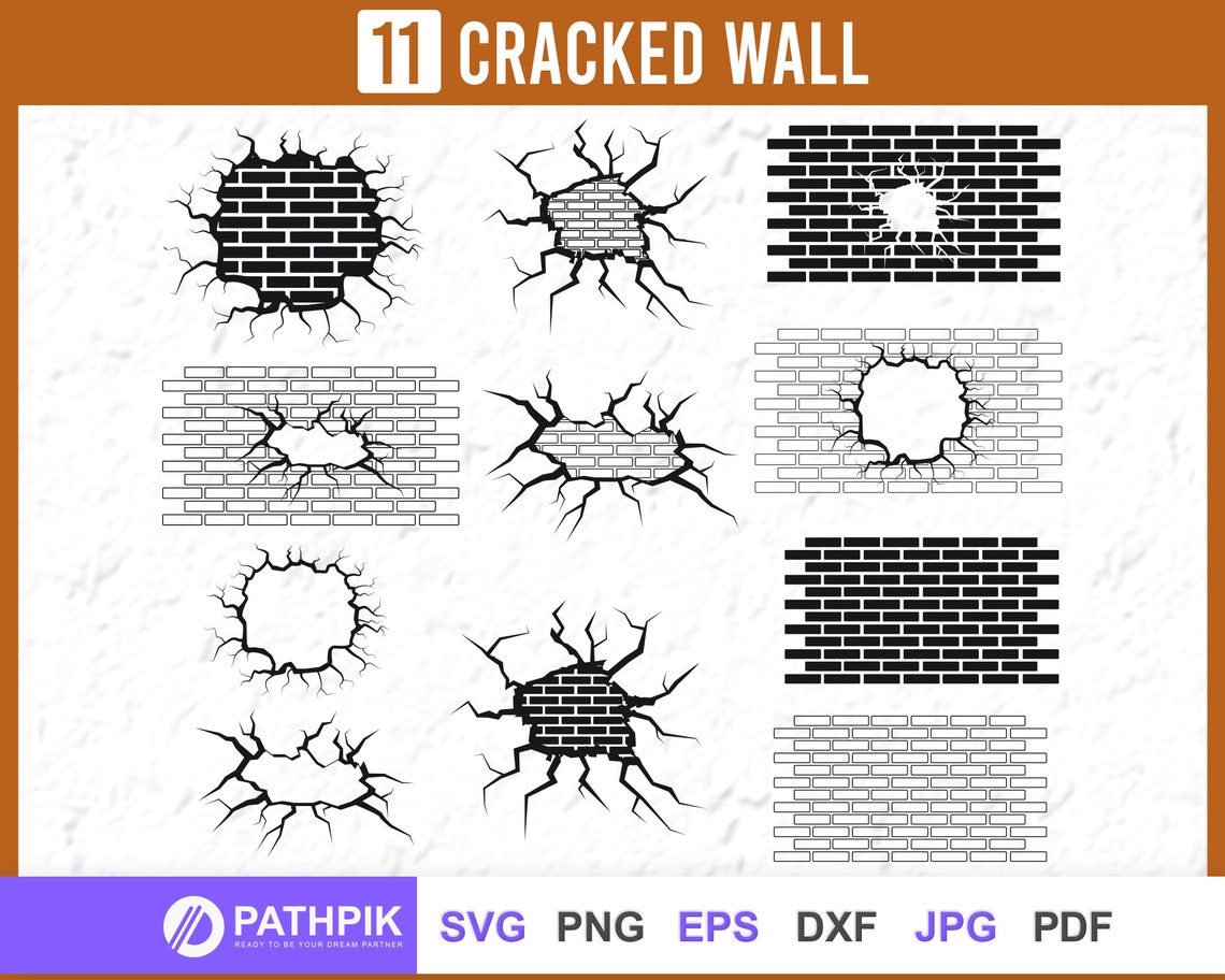 Cracked Wall SVG, Broken Walls Svg Design, Hole in the Wall, Broken ...