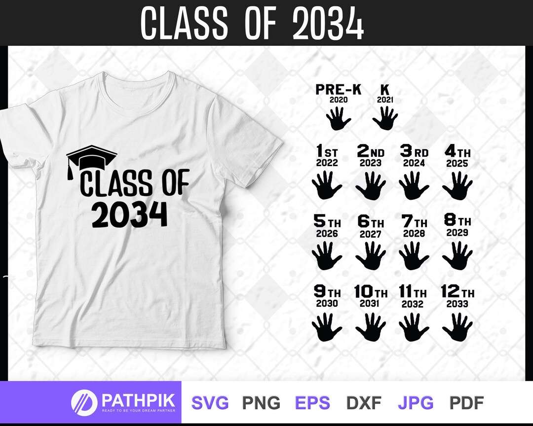 Class of 2034 SVG, Grow With Me Handprint Shirt SVG, Back to School T ...