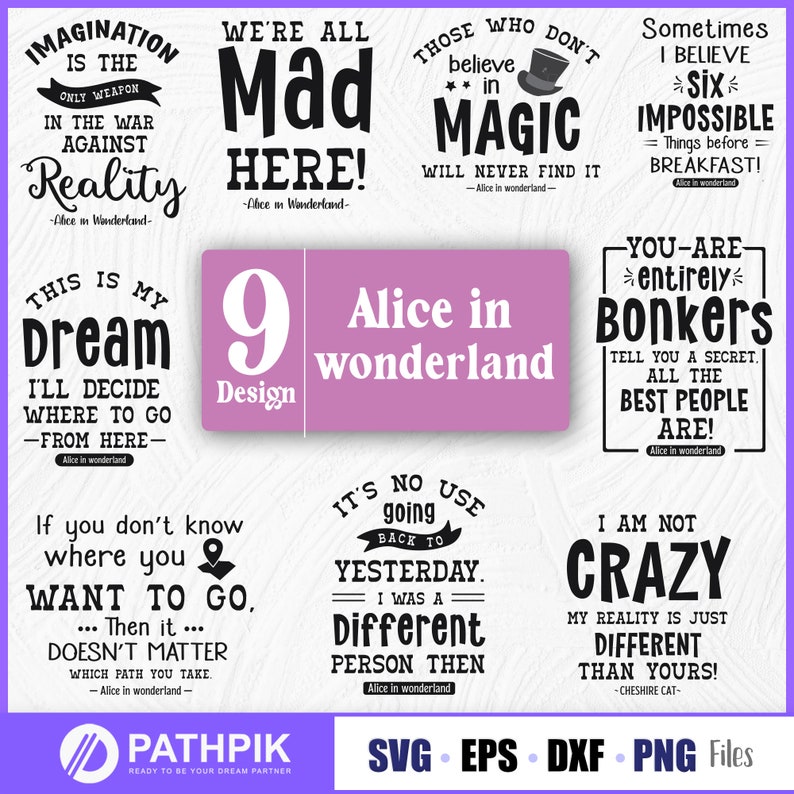 Alice im Wunderland SVG, Alice Zitate SVG, Alice im Wunderland Zitate ...