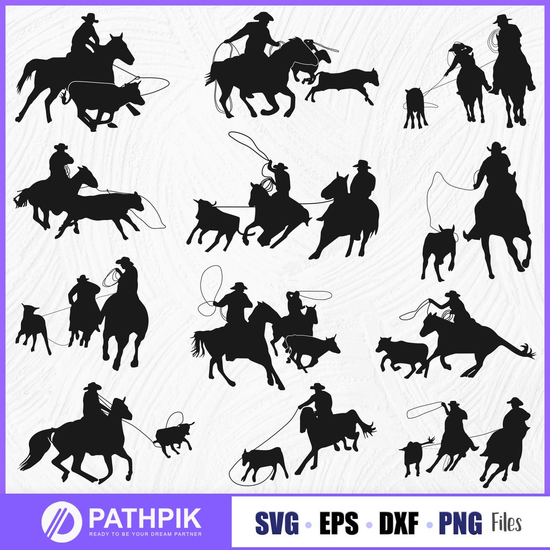 Team Roping Rodeo Ranch SVG Design, Team Roping Clipart, Cattle Roping ...