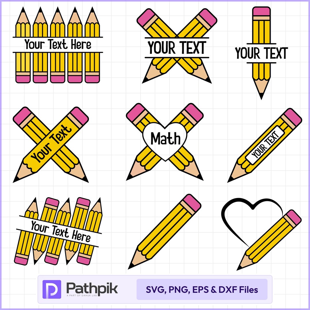 Customizable Pencil SVG Bundle, 9 Editable School Designs for Teachers ...