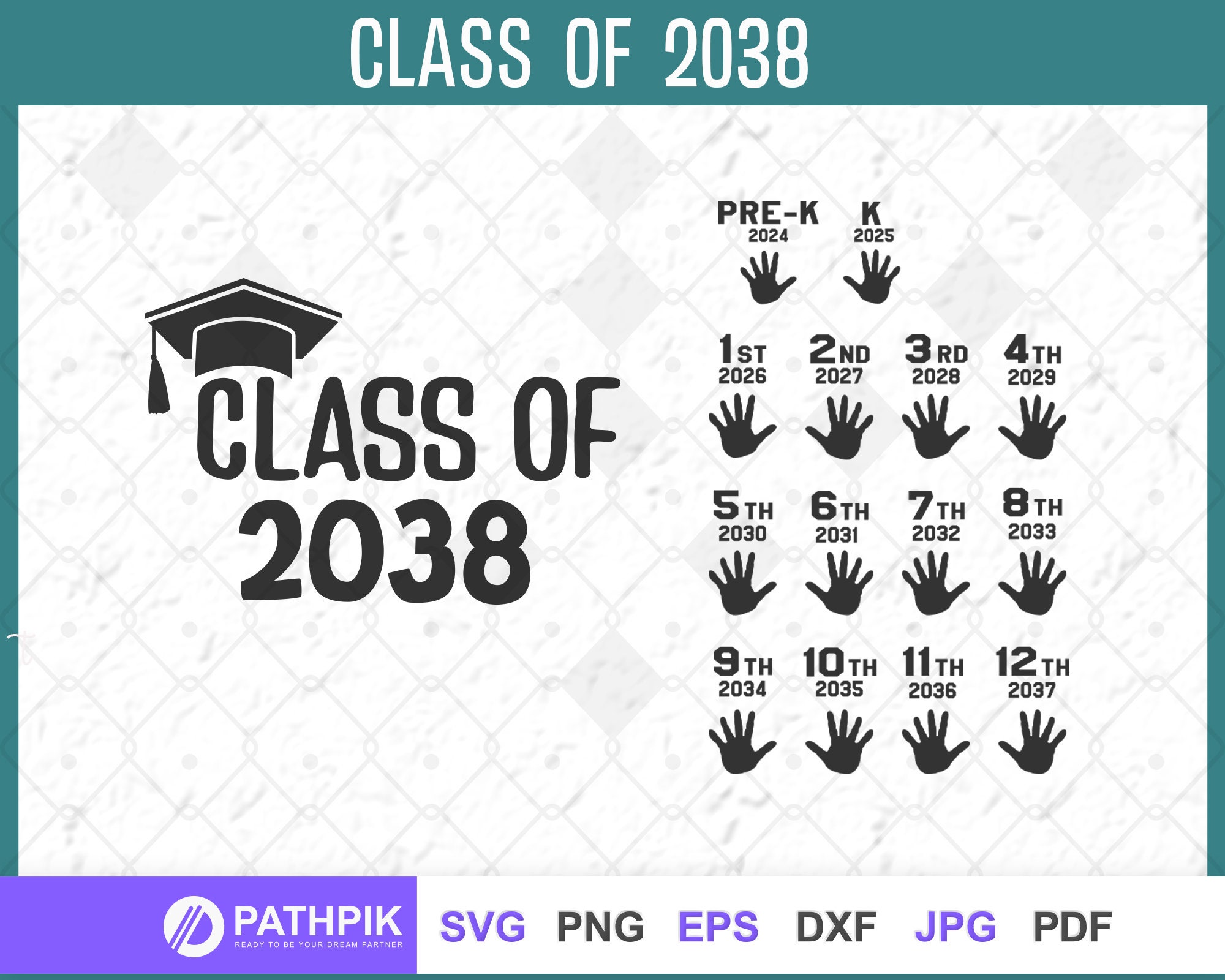 Class of 2038 SVG, Grow With Me Handprint Shirt SVG Design, Back to ...
