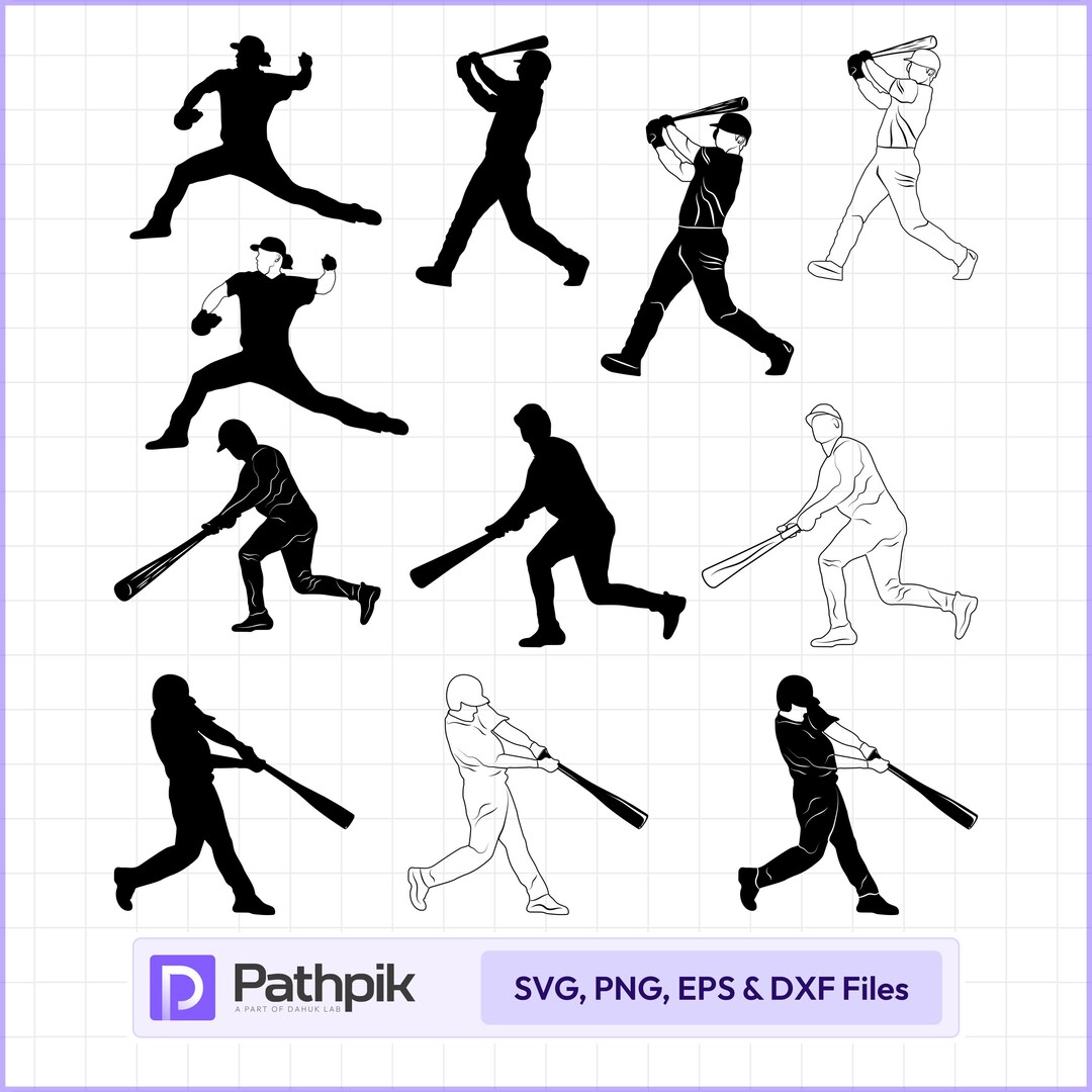 Baseball Player SVG File for Cricut Silhouette Design - Etsy