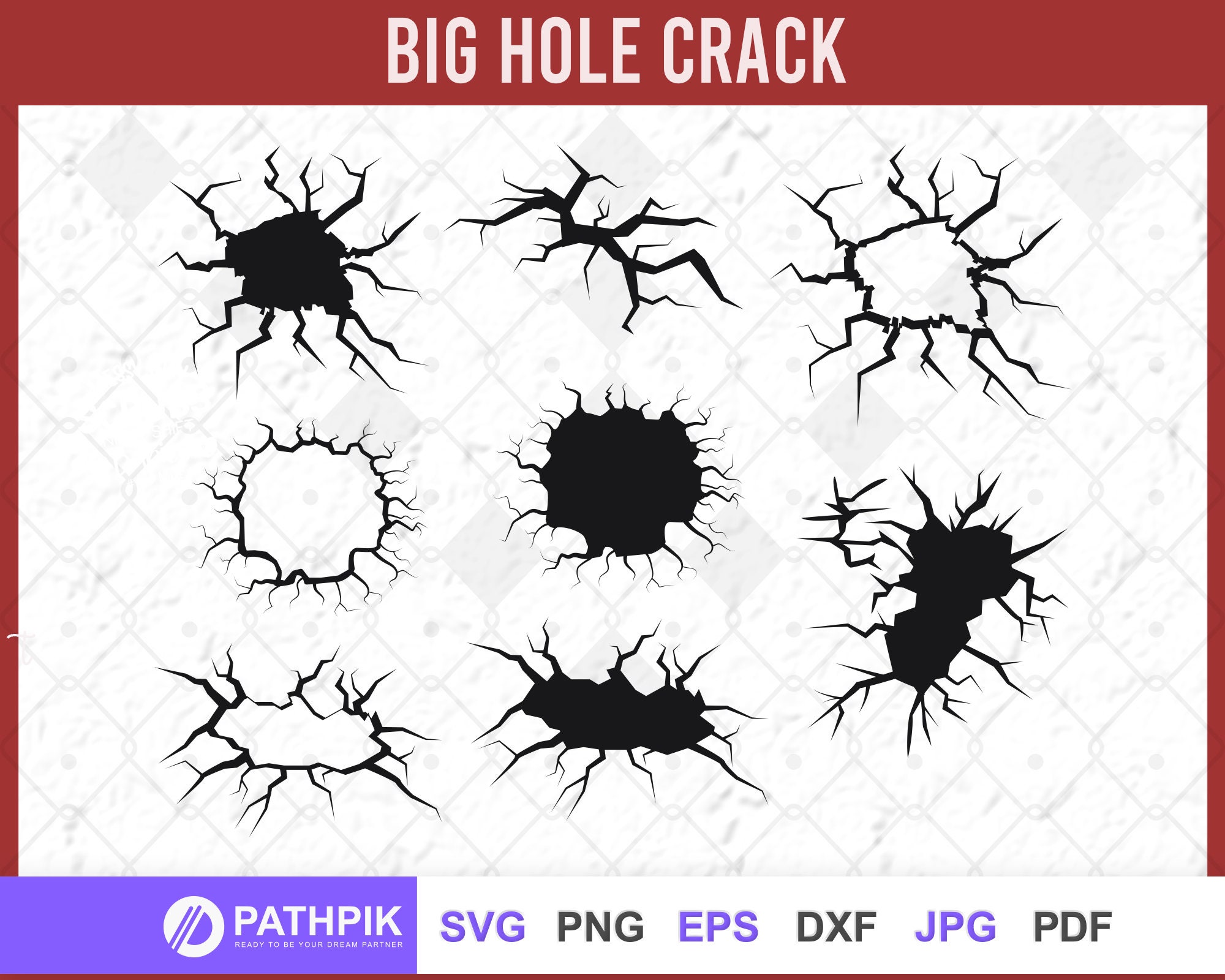 Big Hole Crack SVG, Crack Svg, Wall Crack Design Svg, Explosion Svg ...
