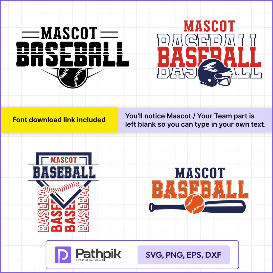 Mascot Baseball SVG Bundle, Baseball Team SVG, 4 Customizable Team Logo ...