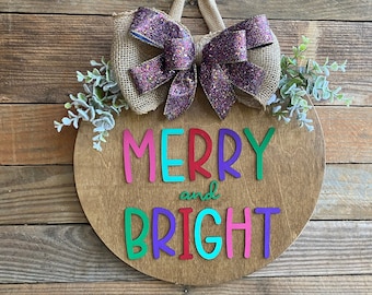 Merry and Bright Door Hanger | Christmas Door Hanger | Christmas Wreath ...