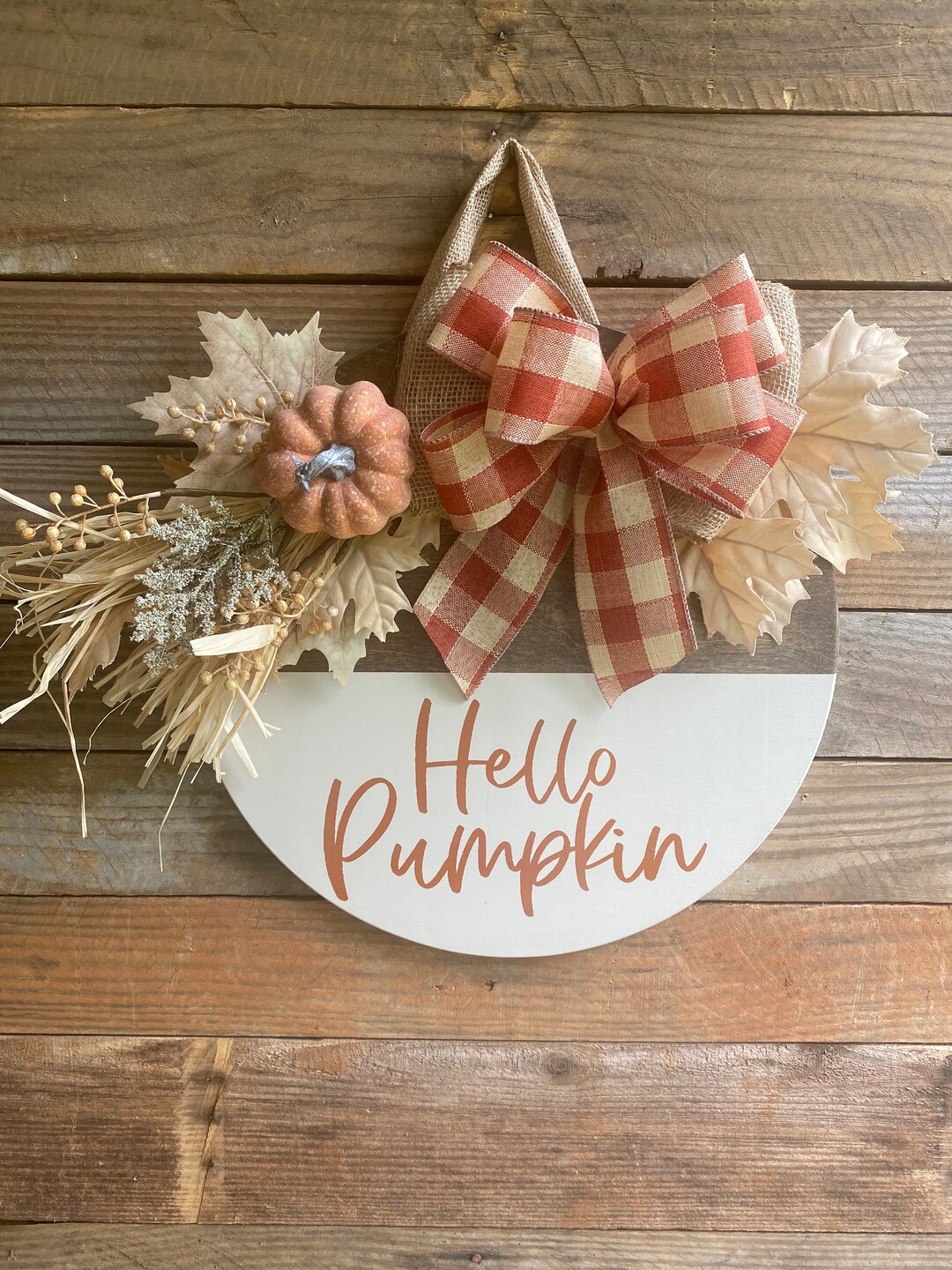 Hello Pumpkin Door Hanger, Front Porch Decor, Thanksgiving Door Sign ...