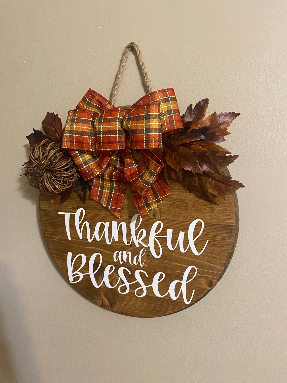 Fall Door Hanger Thankful & Blessed Front Door Sign - Etsy