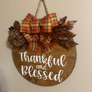 Fall Door Hanger | Thankful & Blessed | Front Door Sign | Thanksgiving ...