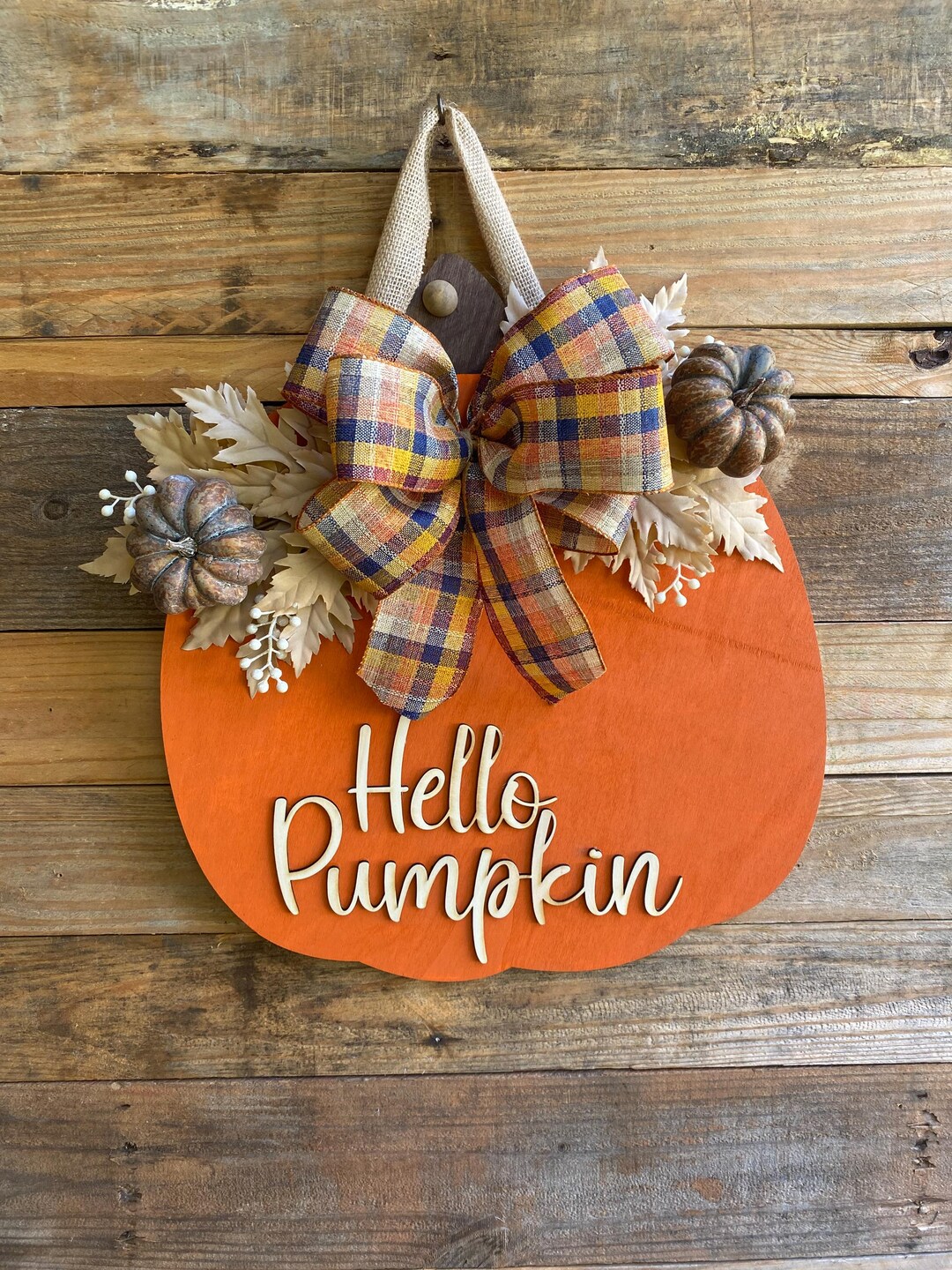Hello Pumpkin Door Hanger, Front Door Wreath, Thanksgiving Home Decor ...
