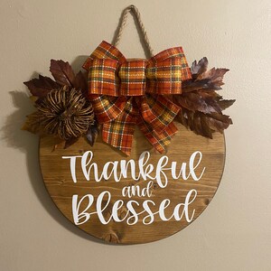 Fall Door Hanger | Thankful & Blessed | Front Door Sign | Thanksgiving ...