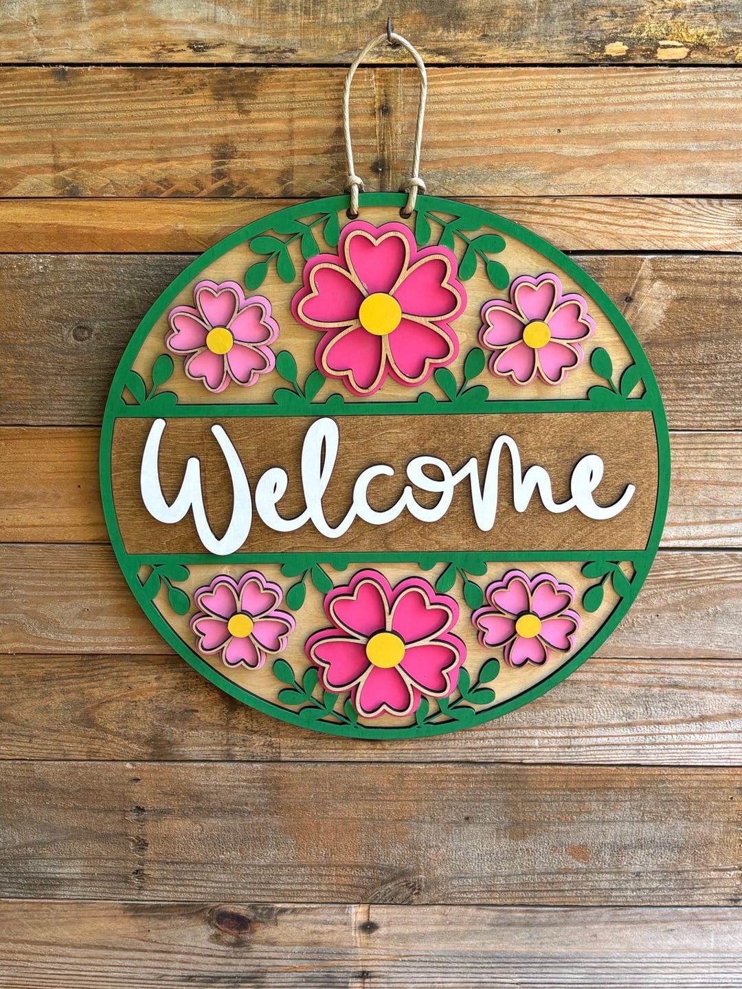 Flower Welcome Sign, Flower Door Hanger, Daisy Sign, Pink Flowers, Home ...