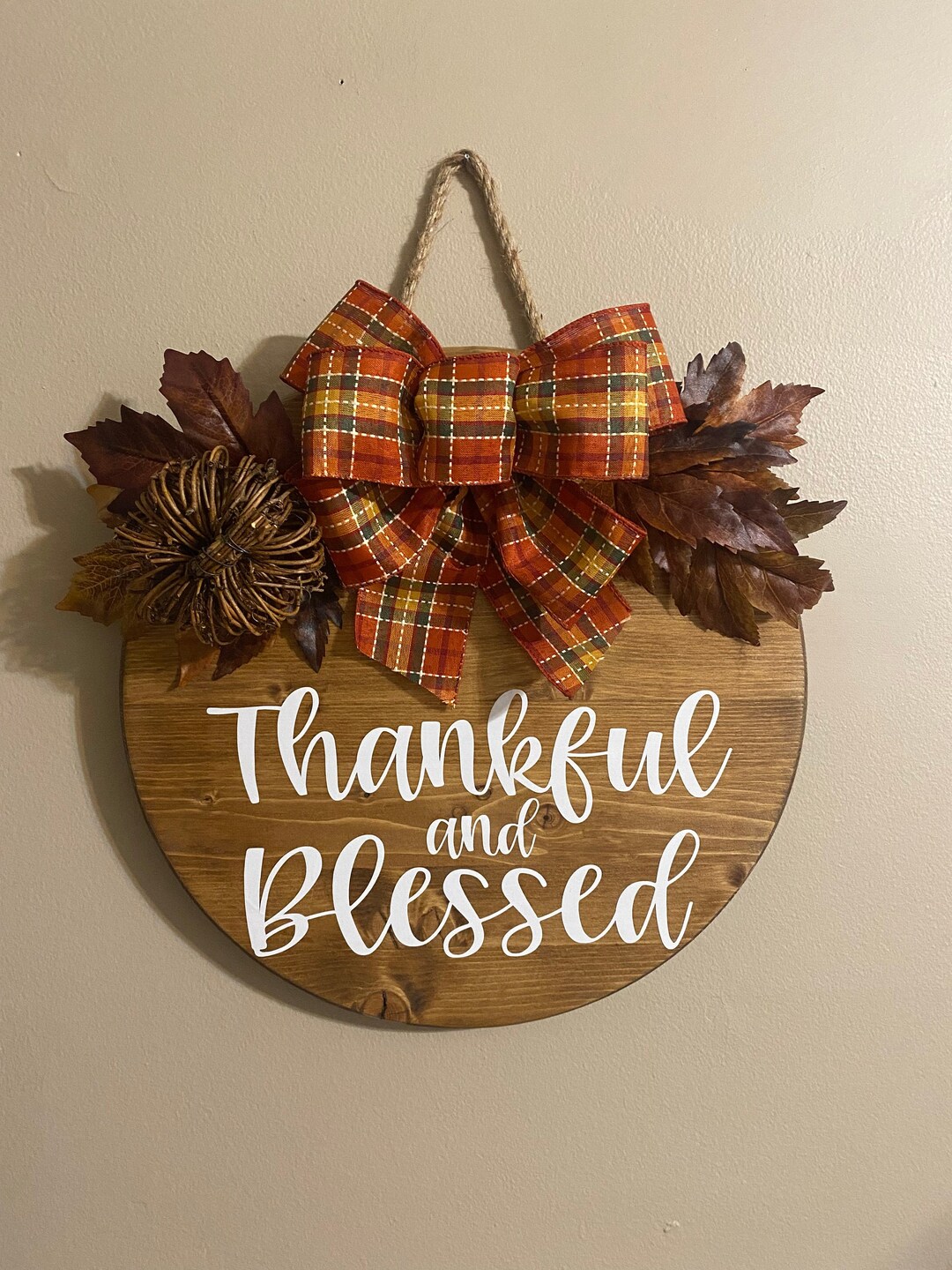 Fall Door Hanger | Thankful & Blessed | Front Door Sign | Thanksgiving ...