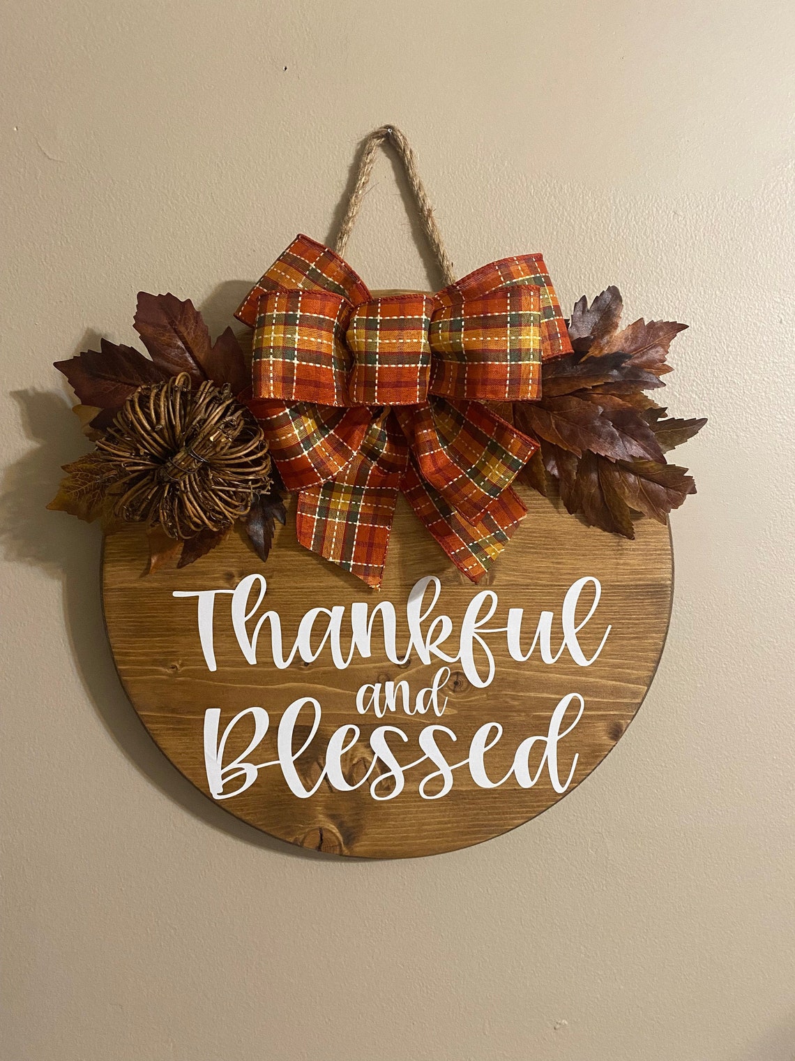 Fall Door Hanger Thankful & Blessed Front Door Sign - Etsy