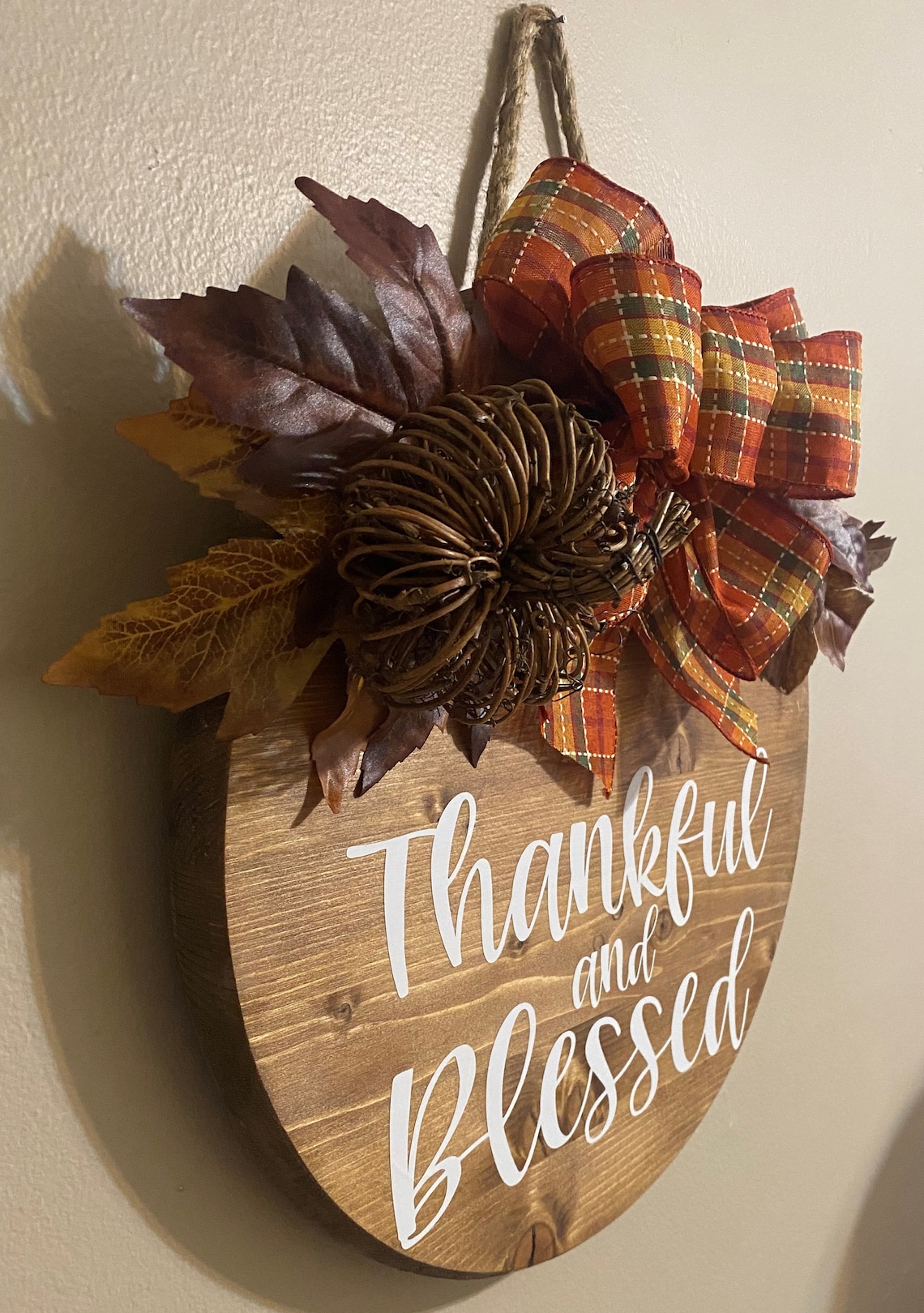 Fall Door Hanger Thankful & Blessed Front Door Sign - Etsy