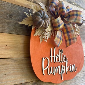 Hello Pumpkin Door Hanger, Front Door Wreath, Thanksgiving Home Decor ...