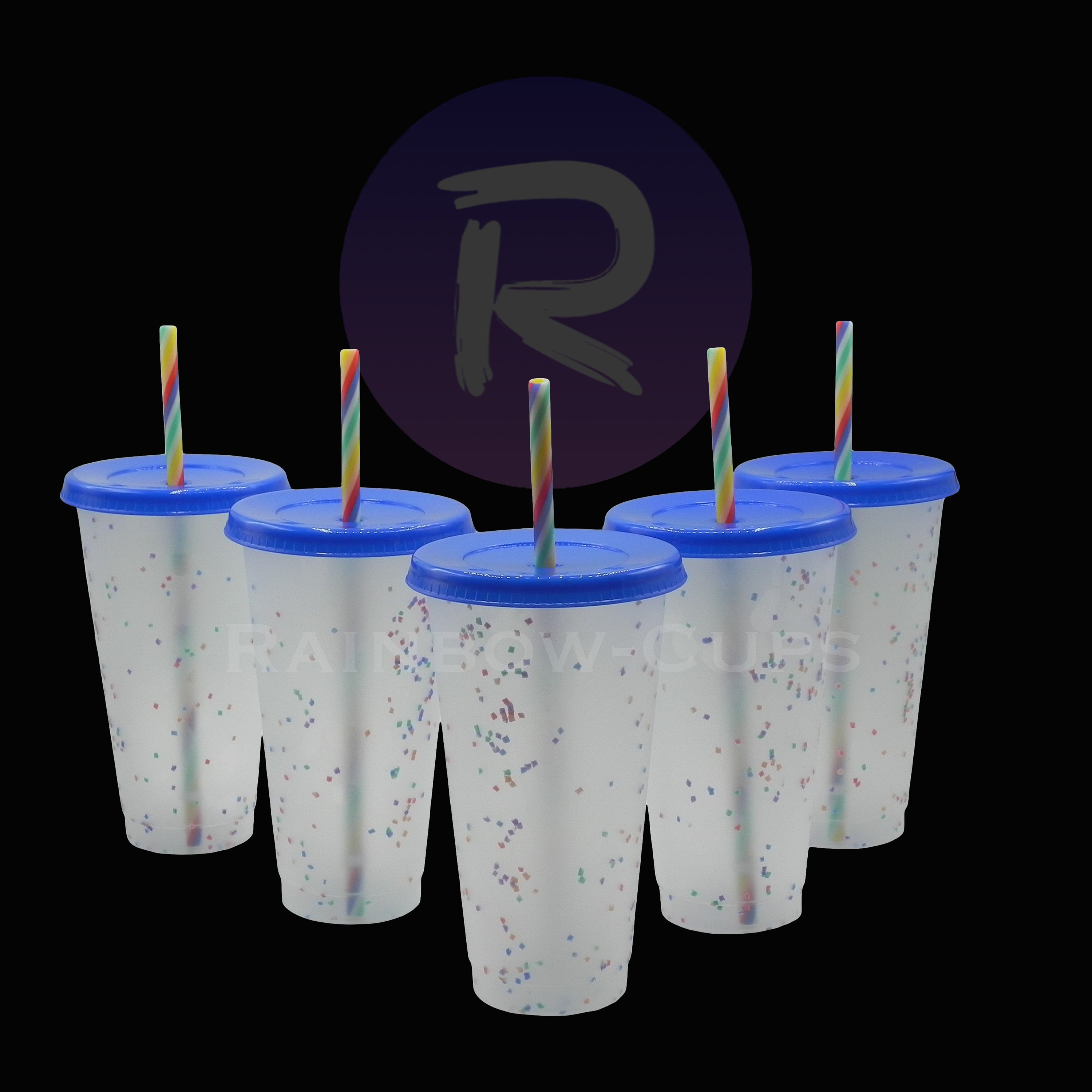 5 Pack Color Changing Confetti Cups With Rainbow Straws, Blank Cups ...