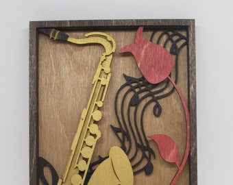 Trumpet Plaque, Wall Art Laser Cut Baltic Birch Layered Wood Picture - Etsy