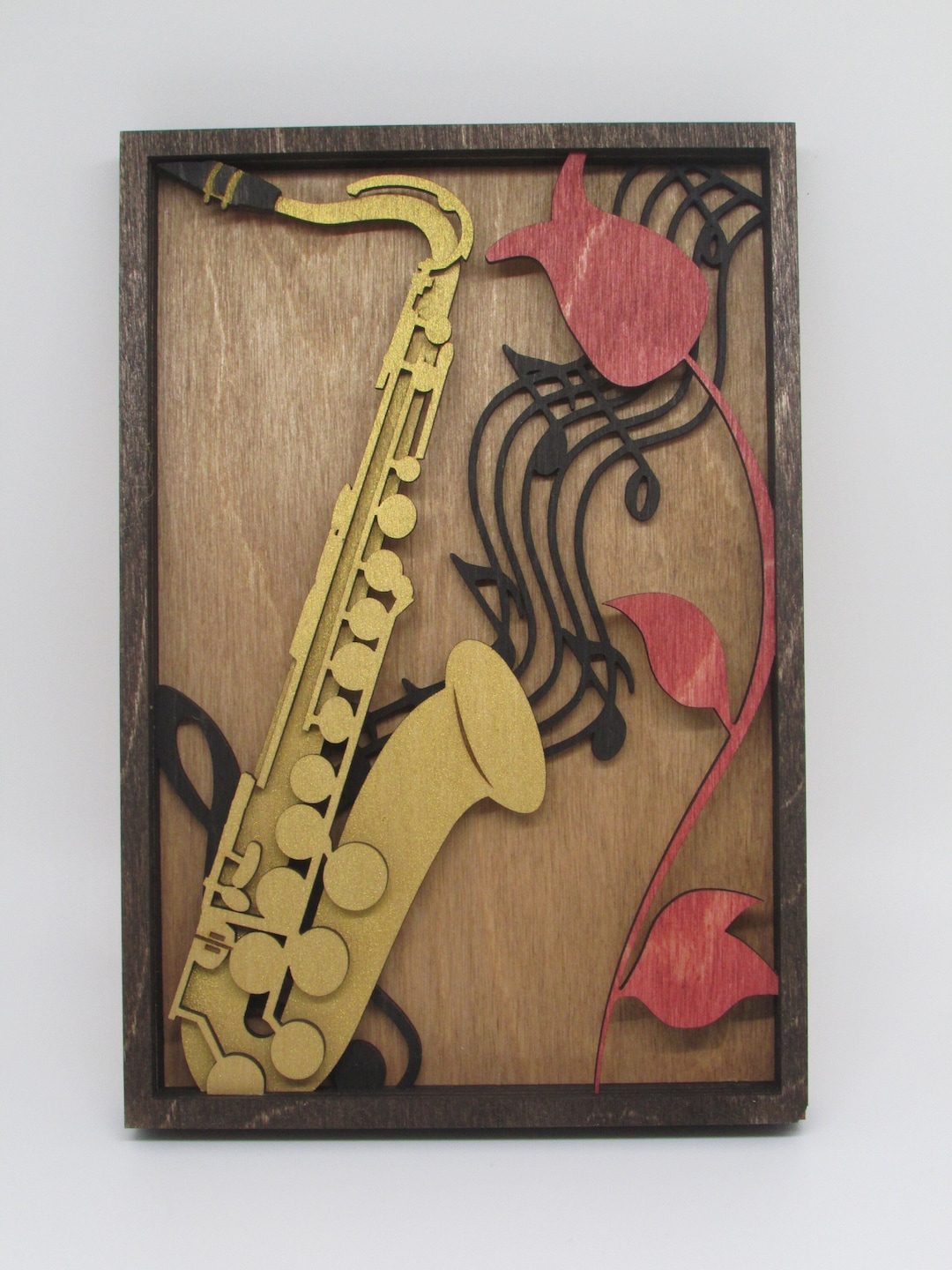 Saxophone Plaque, Wall Art; Laser Cut Baltic Birch Layered Wood Picture ...