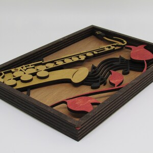 Saxophone Plaque, Wall Art; Laser Cut Baltic Birch Layered Wood Picture ...