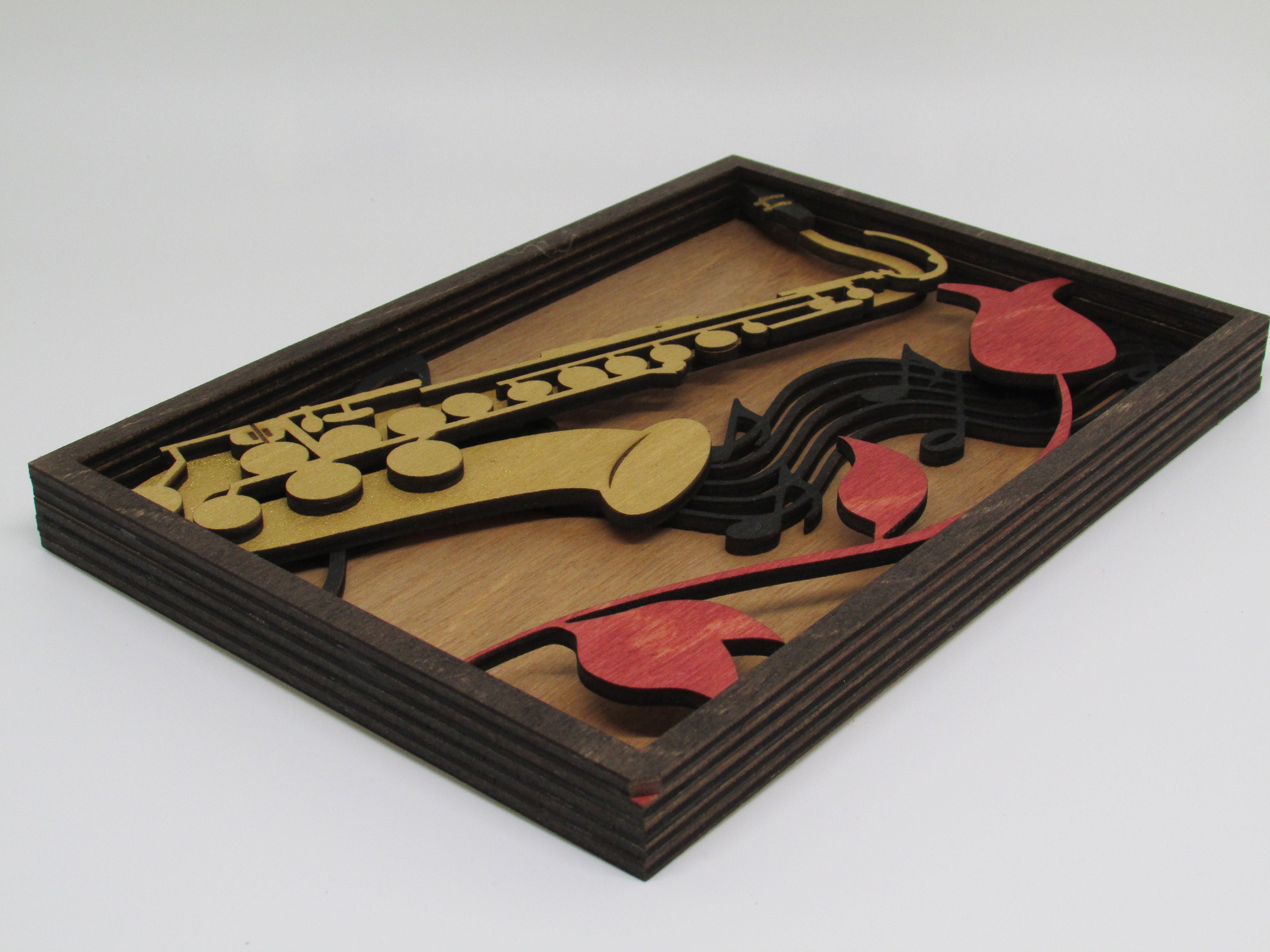 Saxophone Plaque, Wall Art; Laser Cut Baltic Birch Layered Wood Picture ...