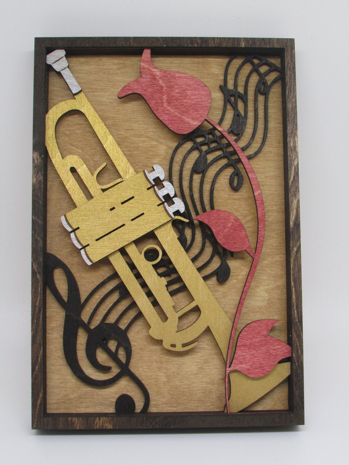 Trumpet Plaque, Wall Art Laser Cut Baltic Birch Layered Wood Picture - Etsy