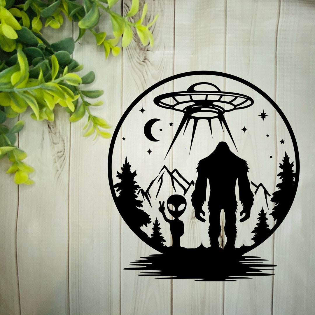 Alien and Big Foot Decal, Alien, UFO, Car Decal, Laptop Decal, Decal ...