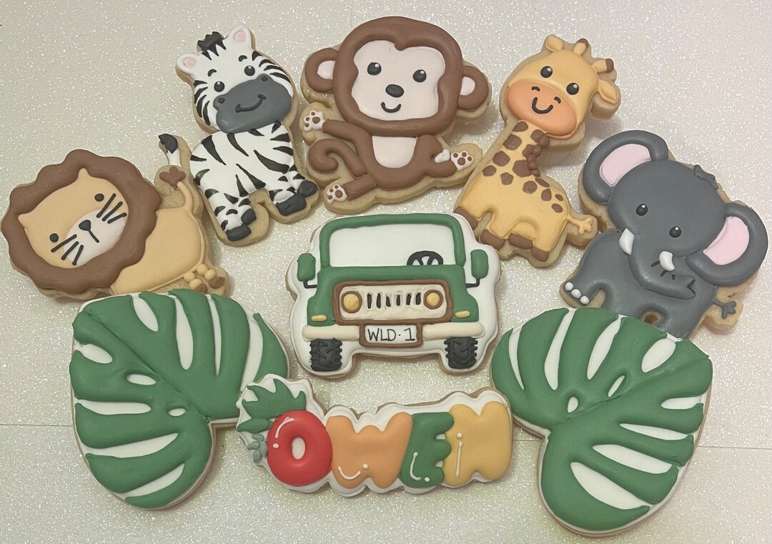 Custom Personalized Jungle Zoo Animal Safari Royal Icing Decorated ...