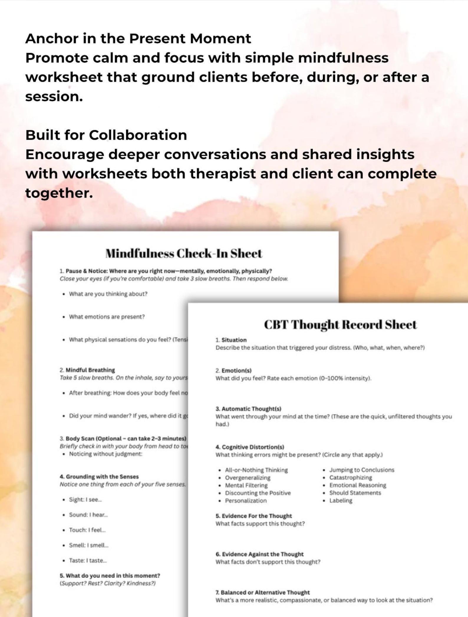 Therapy Session Toolkit: CBT, Mindfulness Worksheets (editable PDF) - Etsy