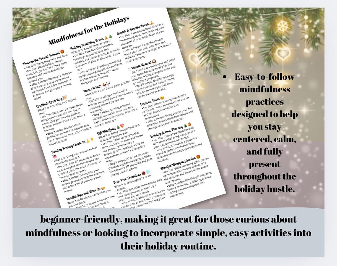 Christmas Mindfulness Cheat Sheet Anxiety and Holiday Stress Therapy ...