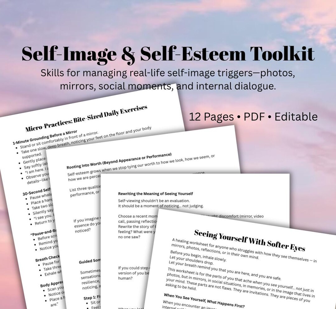 Self-image & Self-esteem Toolkit Clinical Worksheets Grounding ...
