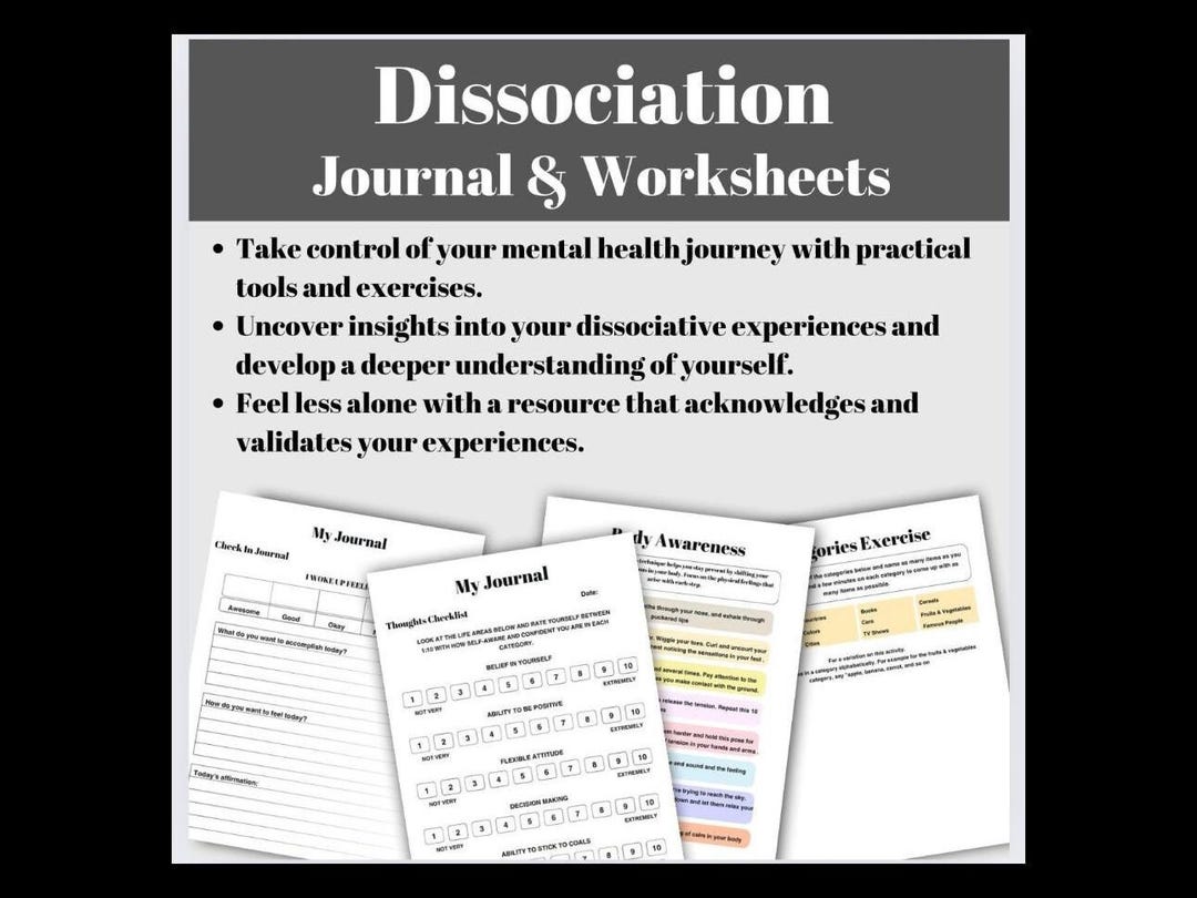 Dissociation Journal & Worksheets: Trauma Healing, CBT Therapy ...