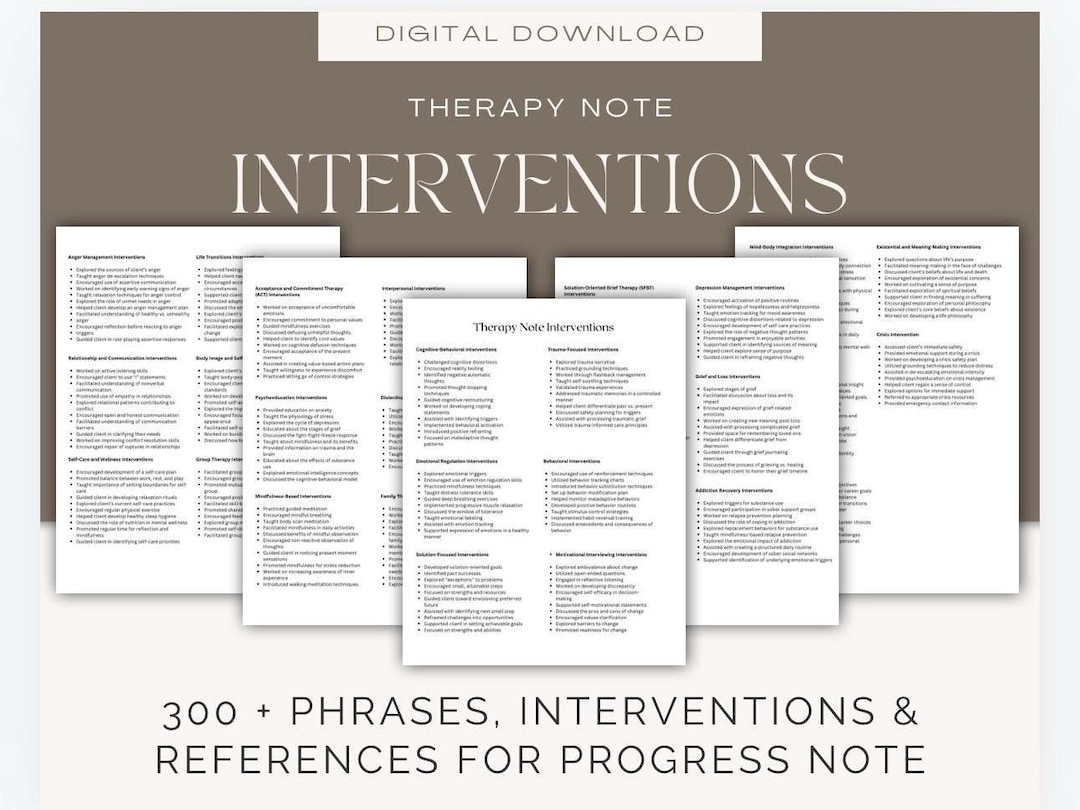 Therapy Interventions Cheat Sheets Clinical Terms Guide List Reference ...
