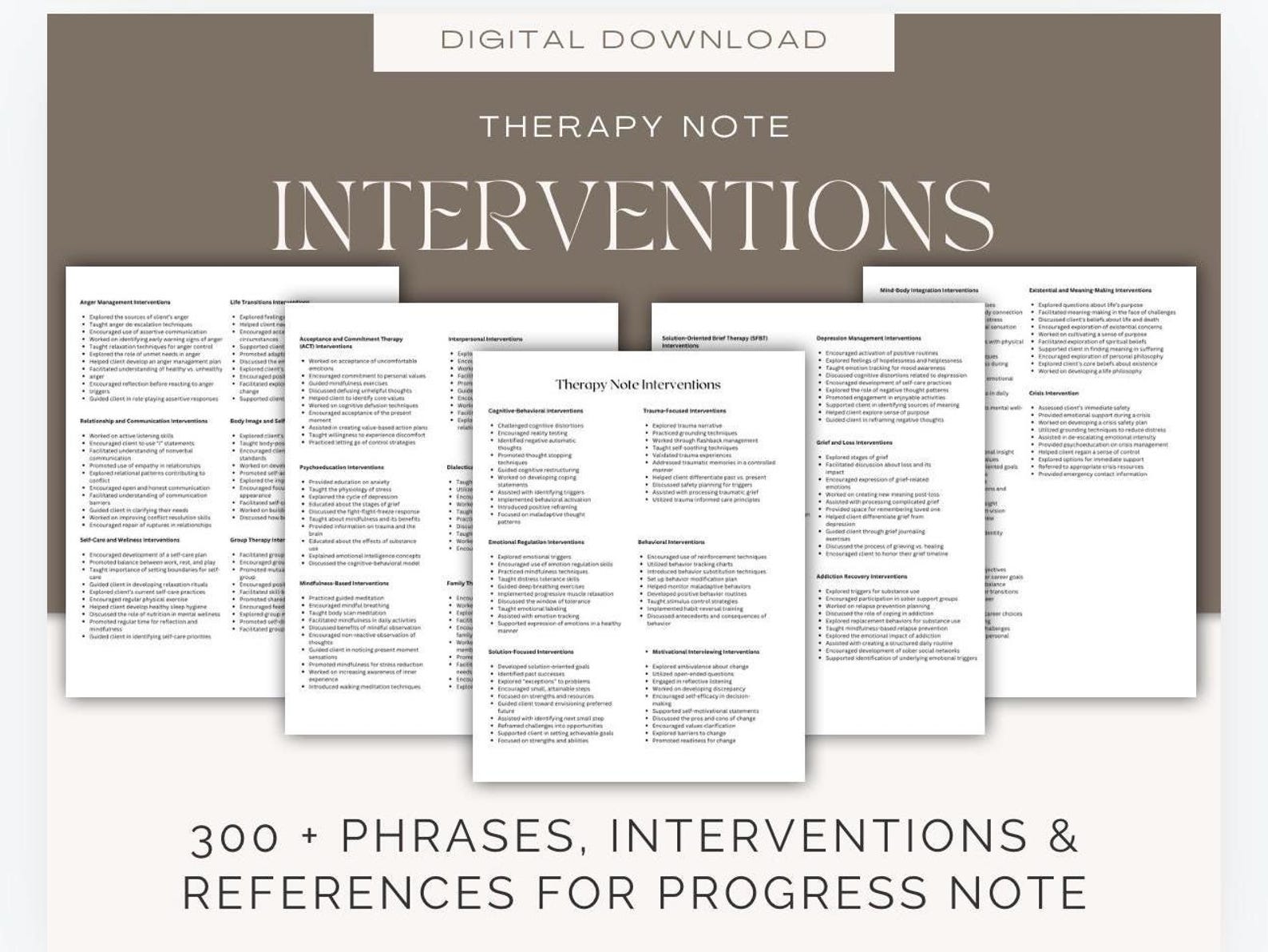 Therapy Interventions Cheat Sheets: Progress Notes, Clinical Guide ...