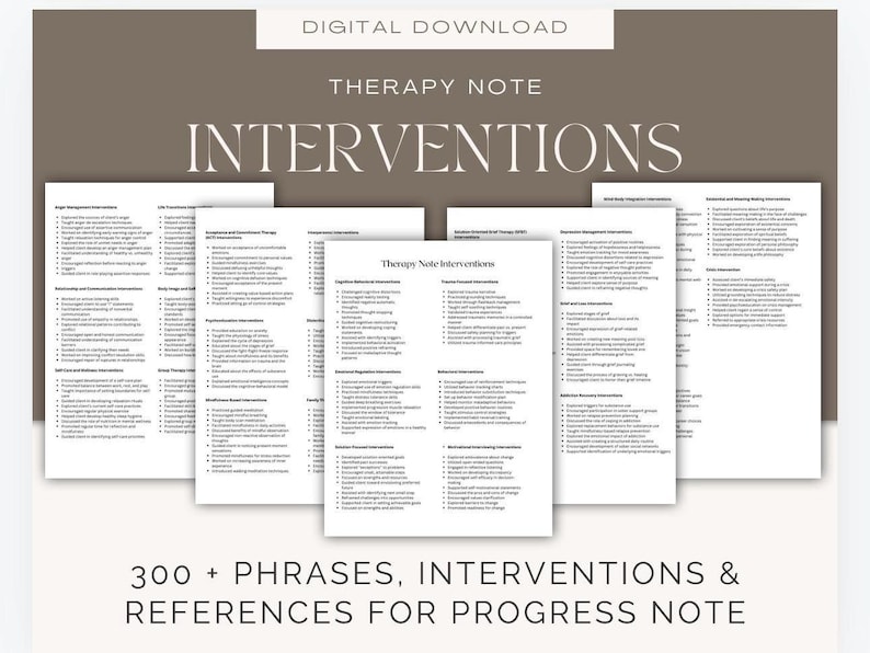 Therapy Interventions Cheat Sheets Clinical Terms Guide List Reference ...