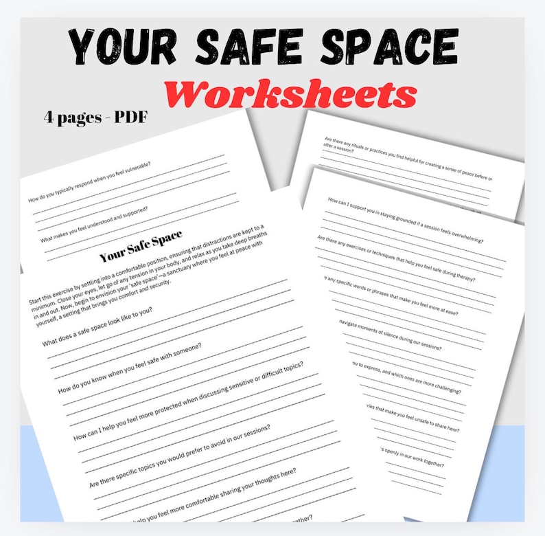 Safe Space Therapy Questions Worksheet (PDF Download) - Etsy