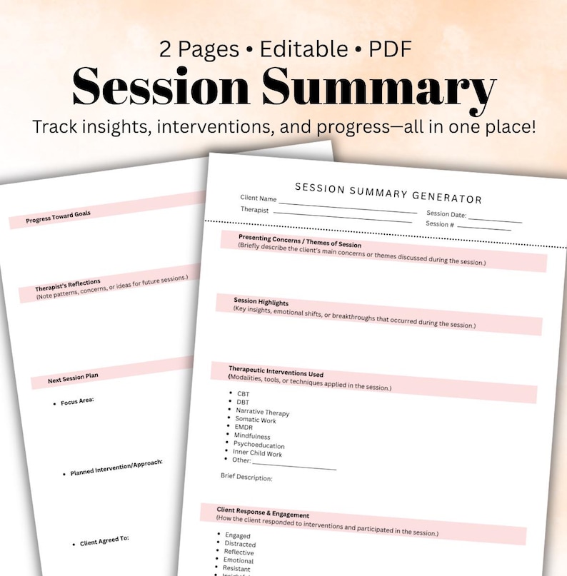 Therapy Session Summary Template Therapist Notes PDF Mental Health ...